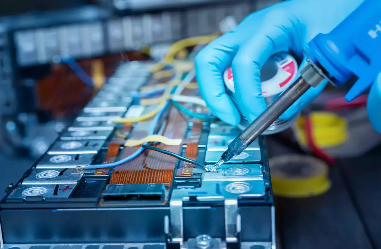 Close-up of battery manufacturing process